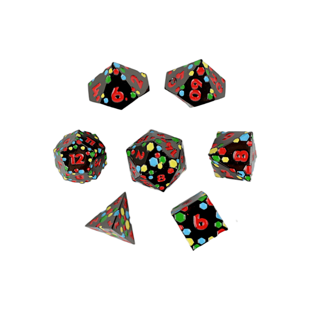 Let's Play Games - Dice Set: Metal RPG - Inscripted Hex: Rainbow Black ...