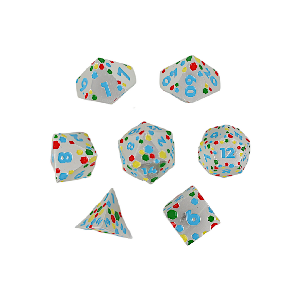 Let's Play Games - Dice Set: Metal RPG - Inscripted Hex: Rainbow White ...